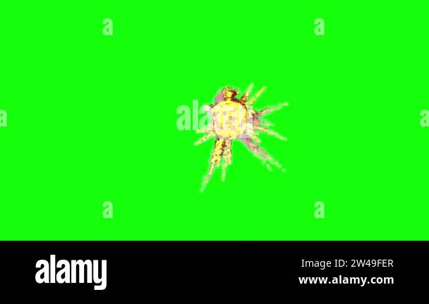Huge fire explosion with fire and smoke, top view isolated on green ...