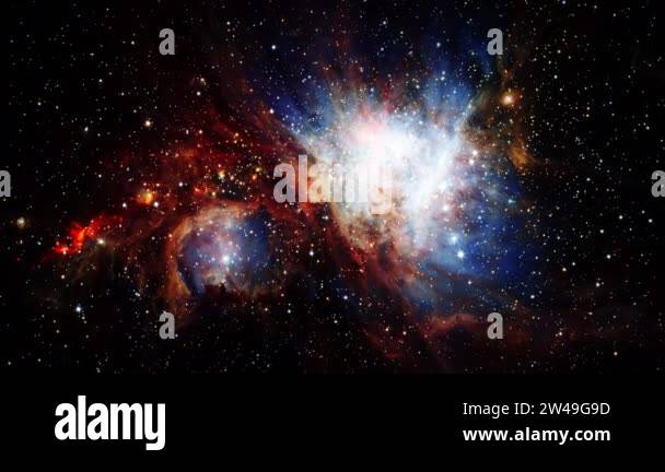 Seamless loop space flight into Orion Nebula diffuse nebula situated in ...