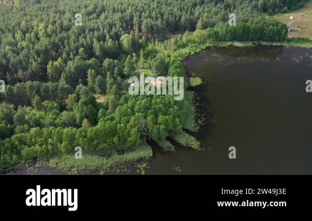 Top view of the lake Bolta in the forest in the Braslav lakes National ...
