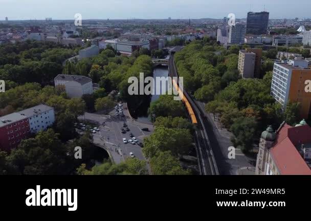 Berlin, Germany - September 19 2020: an aero view of metro trains in ...