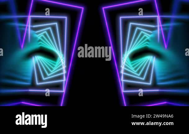 Abstract fluorescent neon light rectangle glow line background. 4k ...