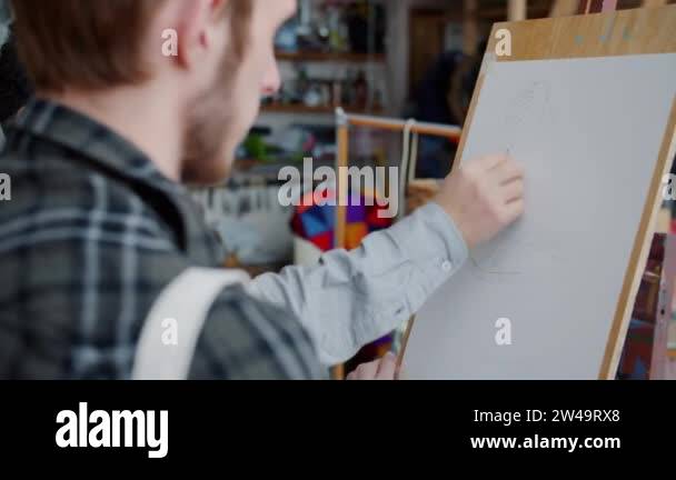 Male art student drawing at easel Stock Videos & Footage - HD and 4K ...