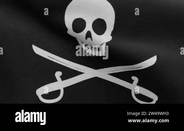 3D, fabric texture of the pirate skull with sabers flag waving in wind ...