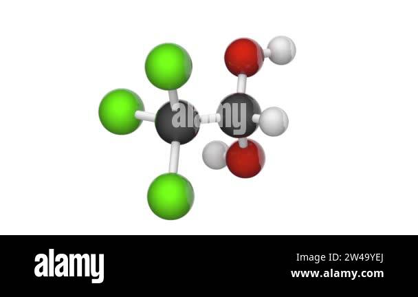 Chloral hydrate sedative and hypnotic drug molecule. C2H3Cl3O2. 3D ...
