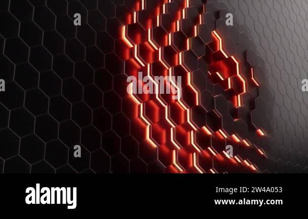 Animation movement of red hexagons with wave movements, honeycomb with ...
