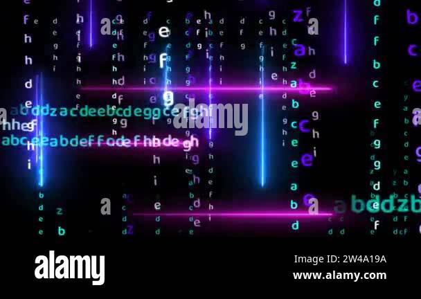 Matrix rainbow alphabet vertical and horizental with magenta blue and purple laser abstract ...