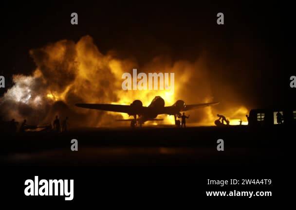 Air Crash. Burning falling plane. The plane crashed to the ground ...