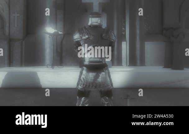 Medieval Paladin Knight on His Knees Praying Inside a Church or a ...