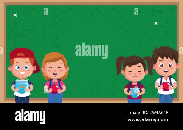 little students kids animation characters with chalkboard Stock Video ...