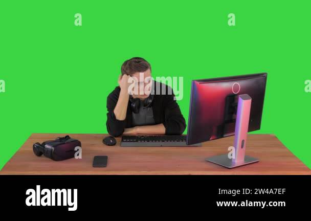 Happy emotions of a gamer watching steam on a Green Screen, Chroma Key ...