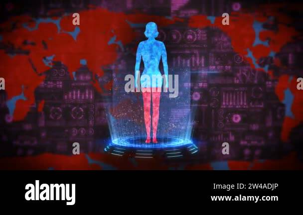 Woman and Earth. Medical hologram loop animation. Human virtual body ...