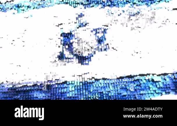 Very bright 60FPS modern Israel flag on shining pixels colored in blue ...