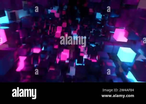 Abstract flying in futuristic corridor, seamless loop 4k background, fluorescent ultraviolet ...