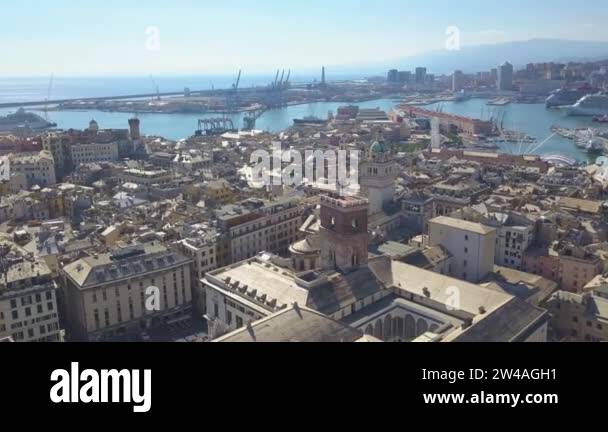 Aerial panoramic drone view of buildings and streets surrounding Port ...
