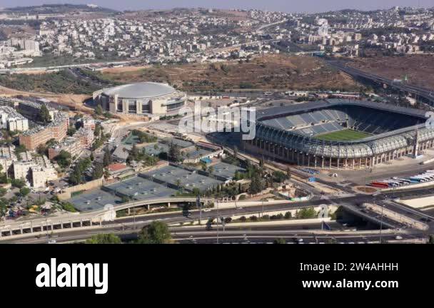 Teddy and Arena Stadium in Jerusalem Aerial viewMalha neighbourhood and ...