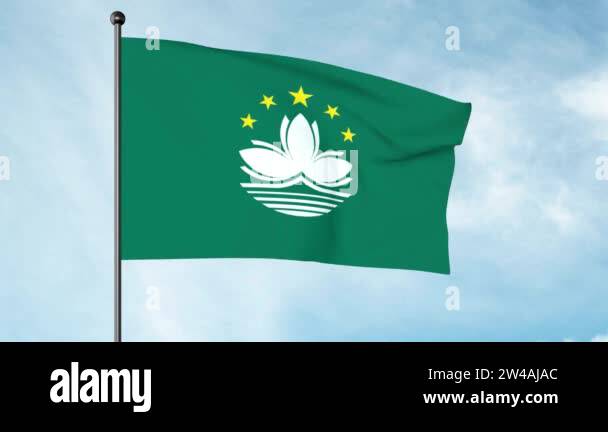 3D Illustration of the Macau Regional Flag is a green flag with five ...