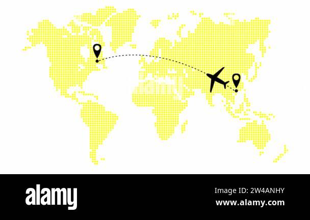 Animated the plane flies along a trajectory from Asia to America ...