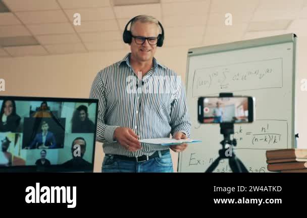 Remote education, online education, remote studying, online learning concept. E-lesson is being ...