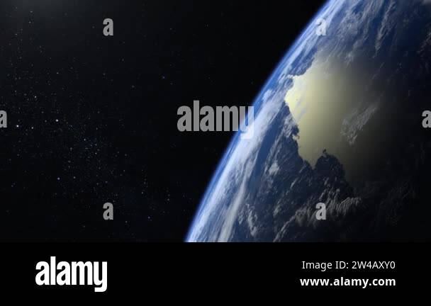 Earth from space. Stars twinkle. Flight over the Earth. The horizon ...