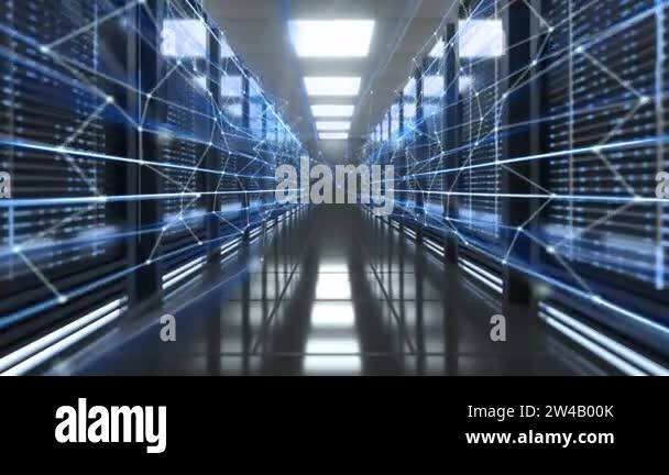 Digital blue line information flying in data centers with ig server ...