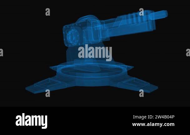 Futuristic machine gun turret wireframe scheme. 3d render with blue ...