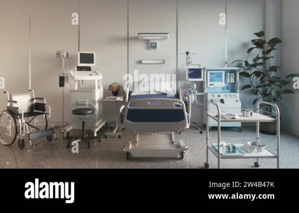 Hospital ward with a single bed. Medical ward with single bed and ...