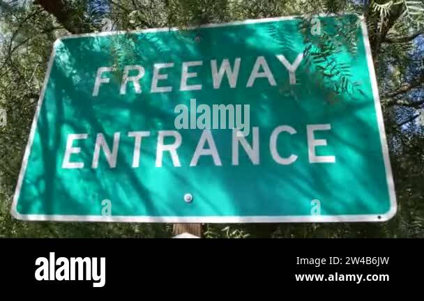 Freeway entrance sign on interchange crossraod in San Diego county ...