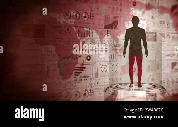 Man and Earth. Medical hologram loop animation. Human virtual body ...