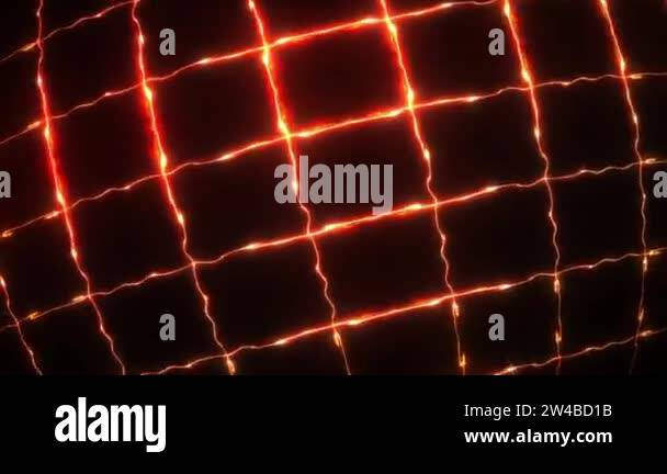 Abstract digital animation of lightning moving. Creative red orange energy electric power light ...