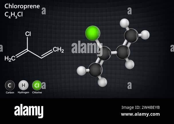 Structural chemical formula and molecular structure of Chloroprene(2 ...