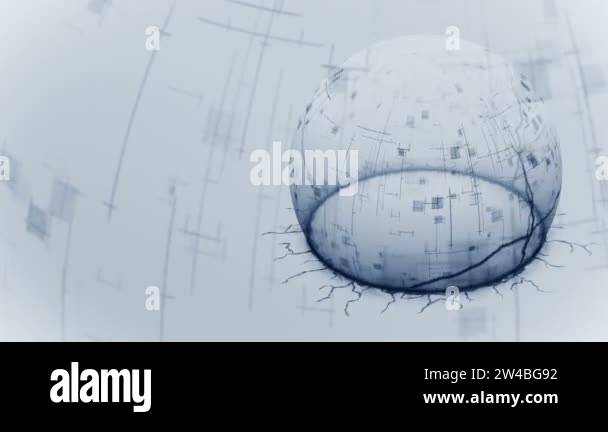 Show digital sphere from cracked ground. Half of sphere shield. Concept ...