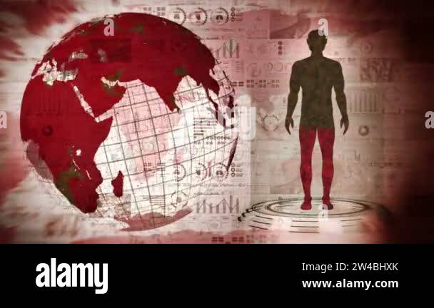 Man and Earth. Medical hologram loop animation. Human virtual body ...