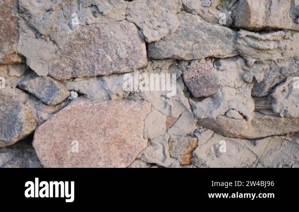 Texture of old stones of various forms with seams. Close up of shabby ...