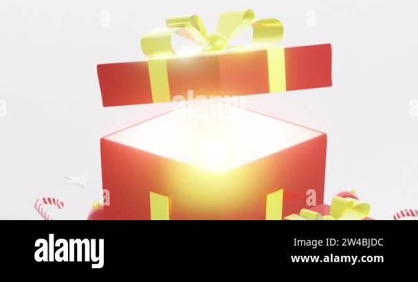 Opening Christmas gift box, glowing light, in loop animation. Opening ...