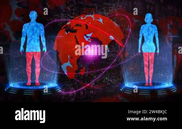 Human and Earth. Medical hologram loop animation. People virtual body ...