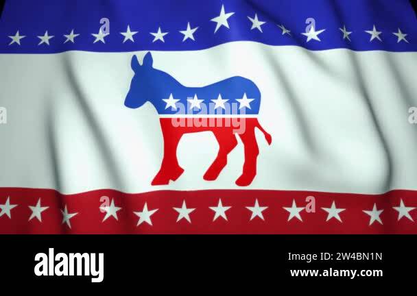 waving flag, us democratic party donkey emblem, 4k background, loop ...