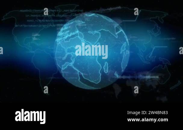 Composition of data processing on screens over globe and world map. global connections, digital ...