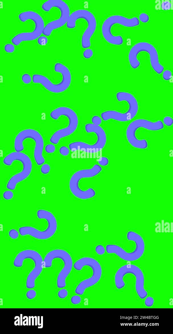 Vertical animation of question mark symbol falling from above on green ...
