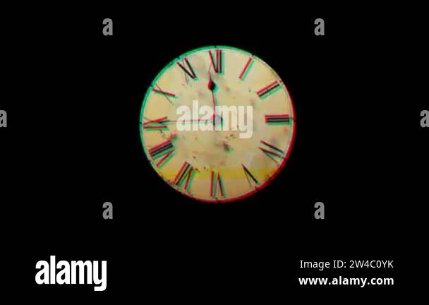 Television interference from fast motion hours. The concept of time warp. clock hands moving ...