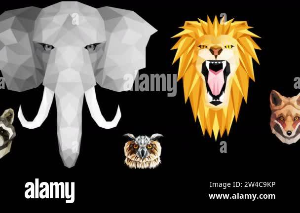 Collection of different animals. Zoo symbol. Low polygon icons. Lion ...