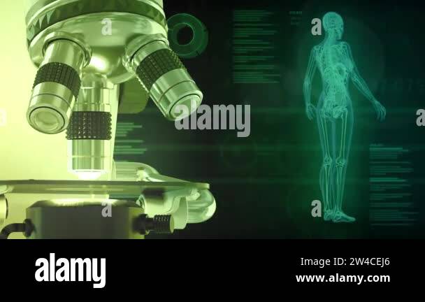 Concept for healthcare with scientific microscope on creative green ...