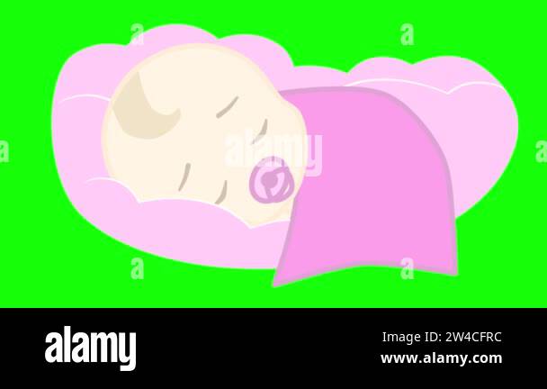 2d animation of a sleeping baby girl in pink colors on a green screen ...