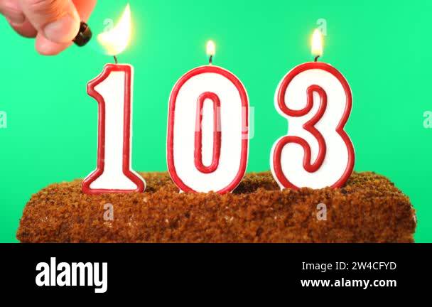 Cake with the number 103 lighted candle. Chroma key. Green Screen ...