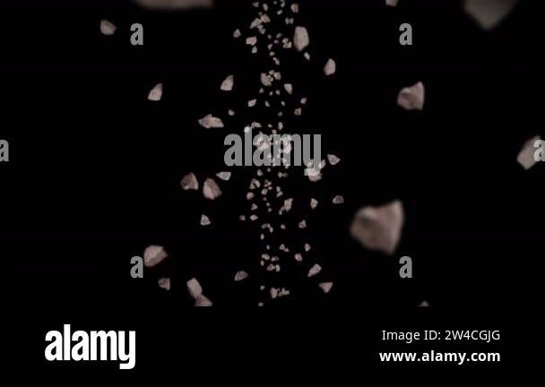 Flying many rock stone on black background. Broken splash explosion ...