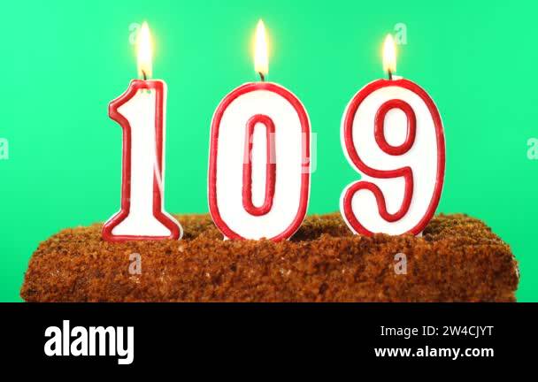 Cake with the number 109 lighted candle. Chroma key. Green Screen ...
