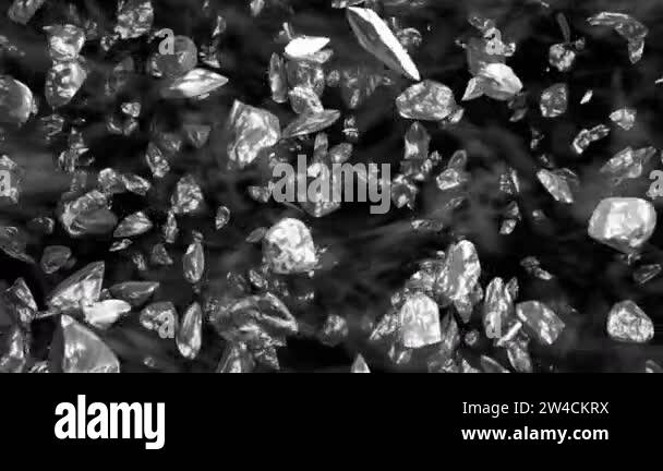 Metallic silver or chrome rock bursting explosion with a bullet time ...