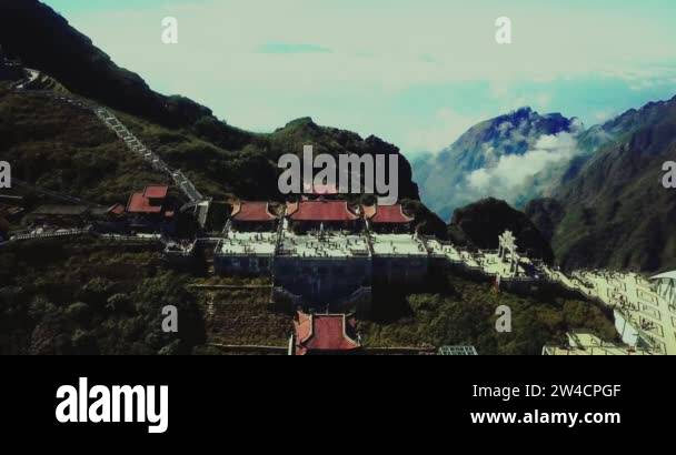 Aerial view architecture of the temple and pagoda on the top of the ...