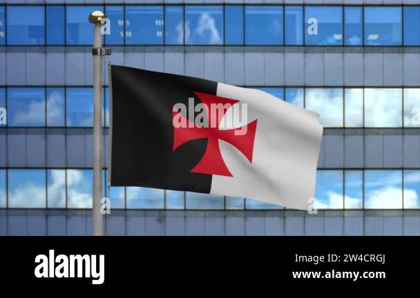 3D Banner of the knights templars at modern city, the Catholic military ...