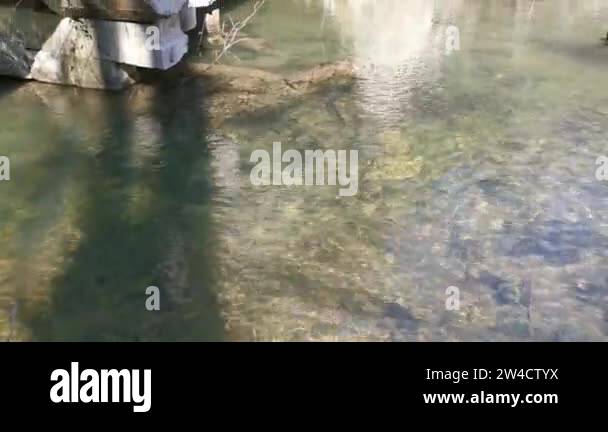 River old bridge with arches. Beautiful atmospheric spring landscape ...