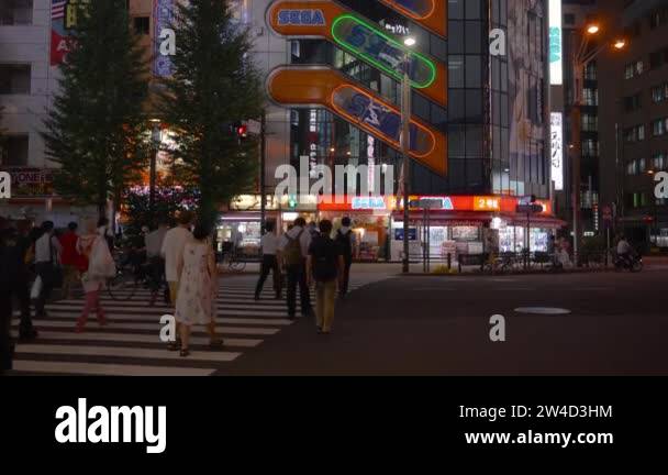 Tilt-up video of the iconic video game arcades SEGA Akihabara 2nd ...